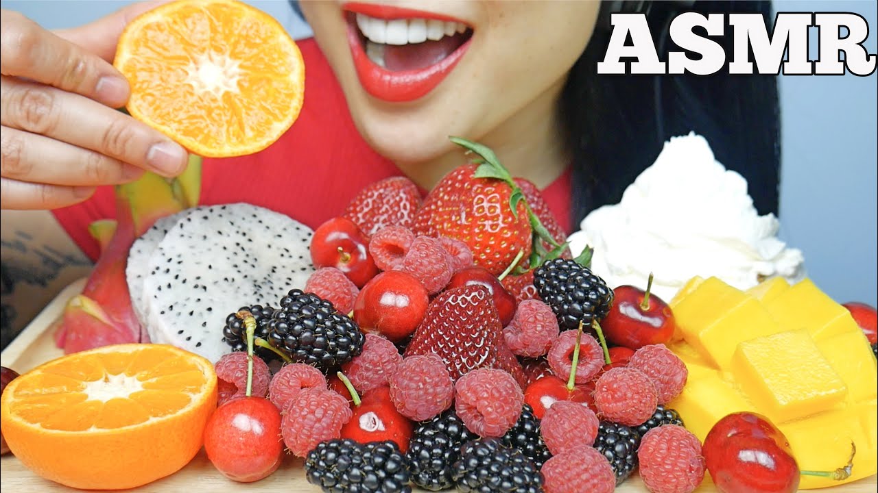 ASMR FRUIT PLATTER WITH WHIPPED CREAM (EATING SOUNDS) NO TALKING | SAS ...