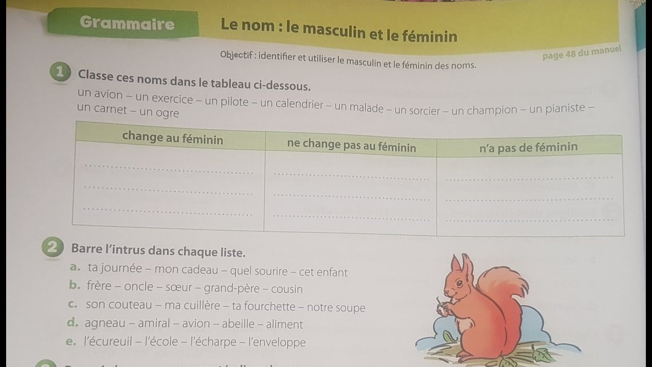 Livret d'activité : Le nom masculin et féminin - YouTube