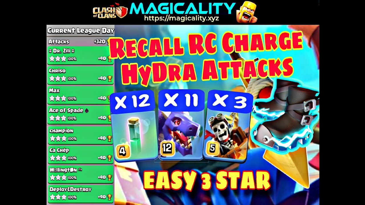 TH17 RECALL RC CHARGE HYDRA Attack Strategy #coc #mousy #magicality #legends #supercell - YouTube
