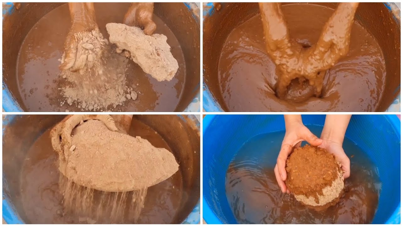Extremely soft battery gritty red clay crumbling in water dipping paste ...