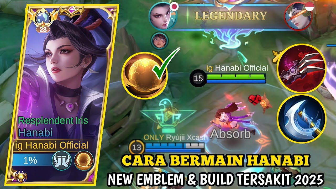 CARA BERMAIN HANABI DIMETA SEKARANG! NEW EMBLEM & BUILD TERSAKIT 2025 - TOP GLOBAL HANABI - MLBB ...