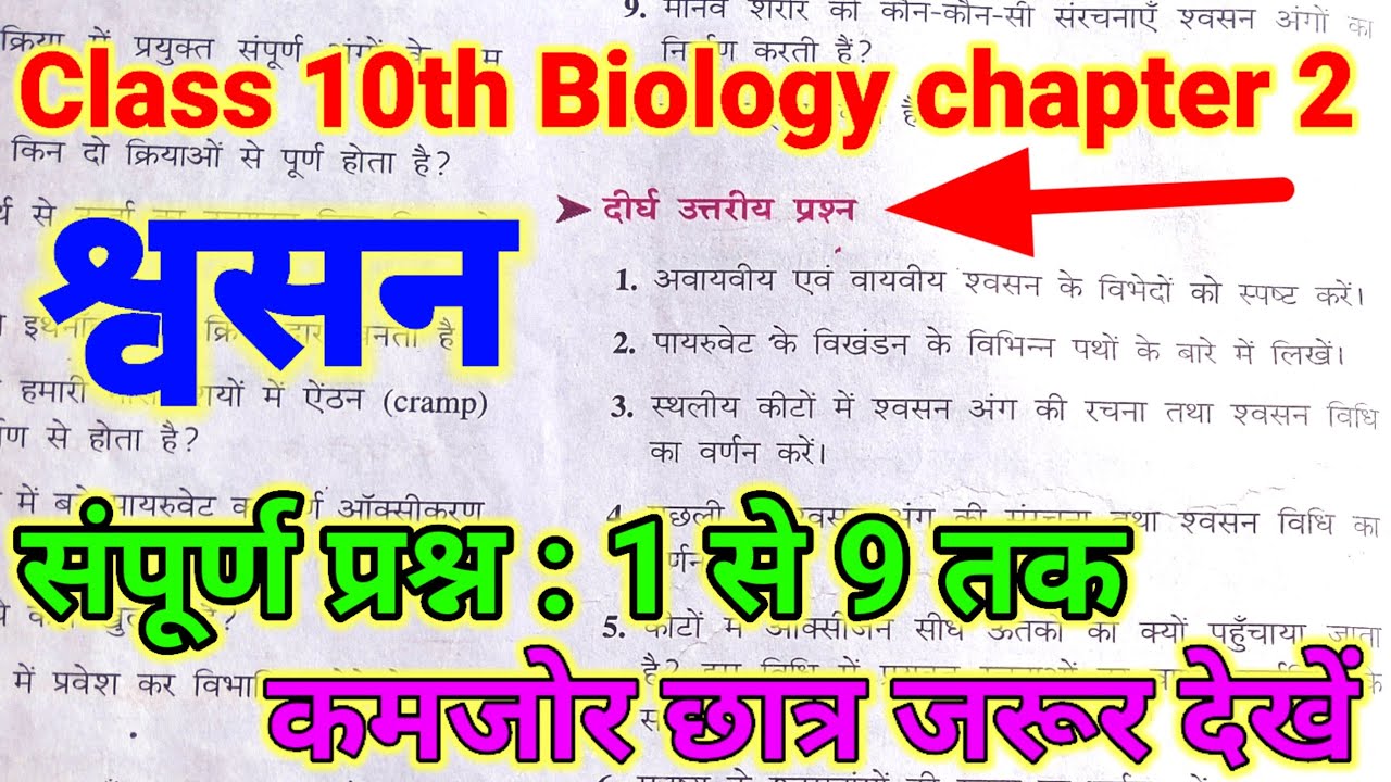 Class 10th biology chapter 2 question answer | श्वसन दीर्घ उत्तरीय ...
