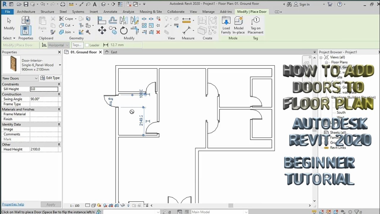 Autodesk Revit 2020 Tutorial; 06. How to Add Doors and Edit Doors ...