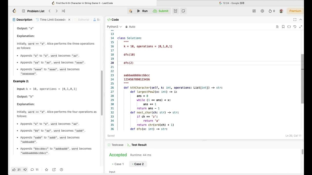 LeetCode - Find the K-th Character in String Game II (Hard) - YouTube