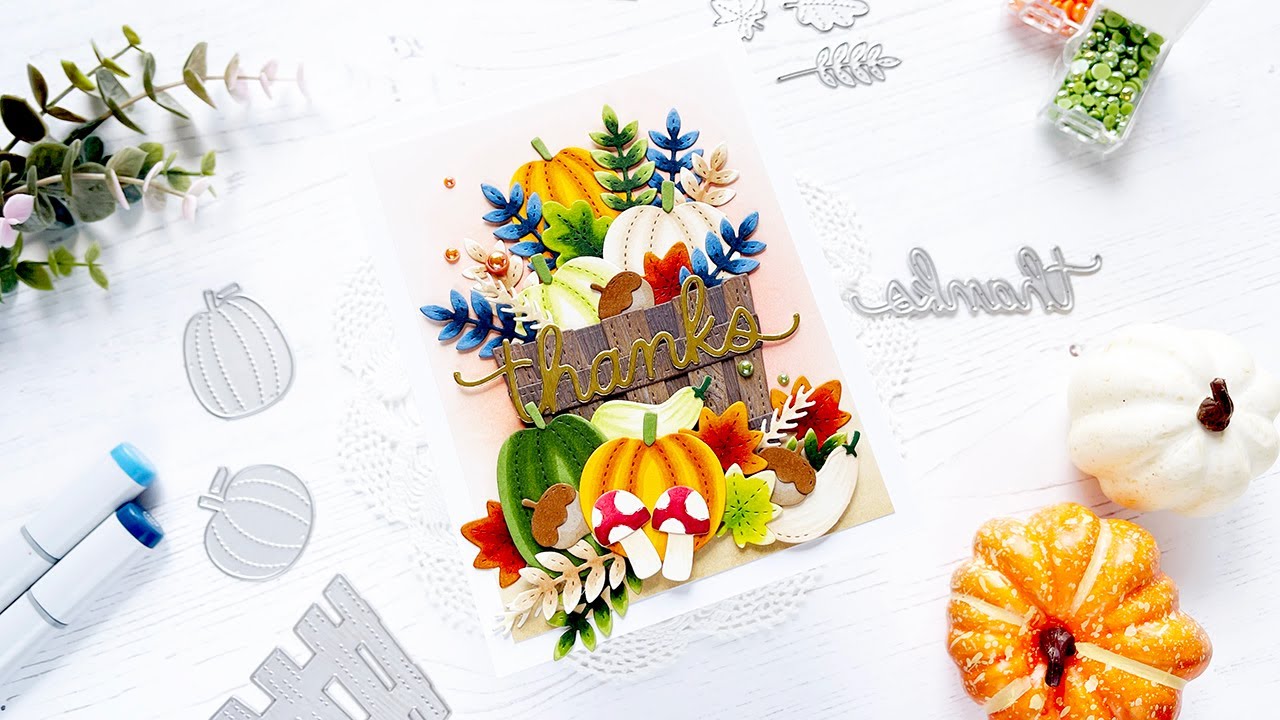 Create a COLORFUL Bountiful Fall Basket Thank You Card! - YouTube