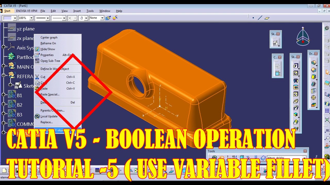 CATIA V5 BOOOLEAN OPERATION -TUTORIAL 5 - YouTube