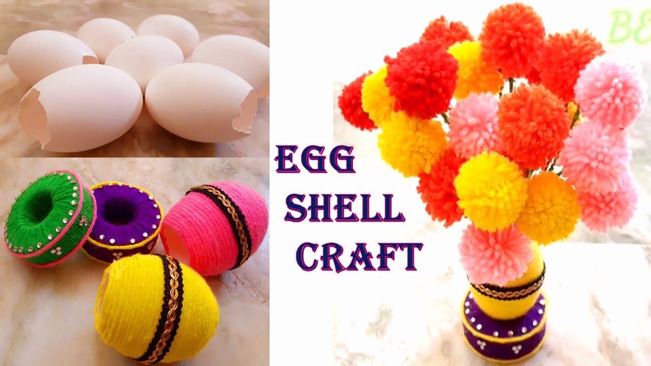 Egg shell craft/Egg shell flower vase/Best out of waste from egg shell ...