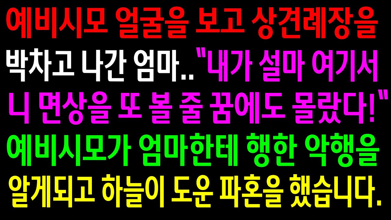 실화사연예비시모 얼굴을 보고 상견례장을 박차고 나간 엄마예비시모가 엄마한테 행한 악행을 알게되고 하늘이 도운 파혼을