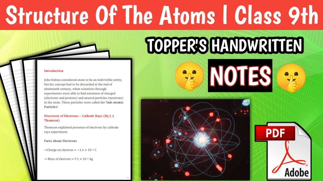 Structure of the Atoms Best Notes | Class 9th NCERT Science Chapter 4 ...