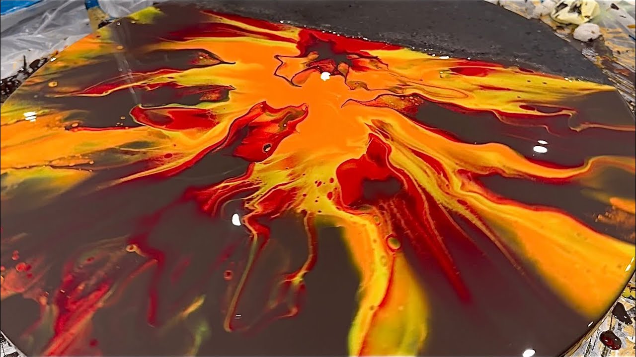 Acrylic pour and TEXTURE! Have a look at this firey pour! - YouTube