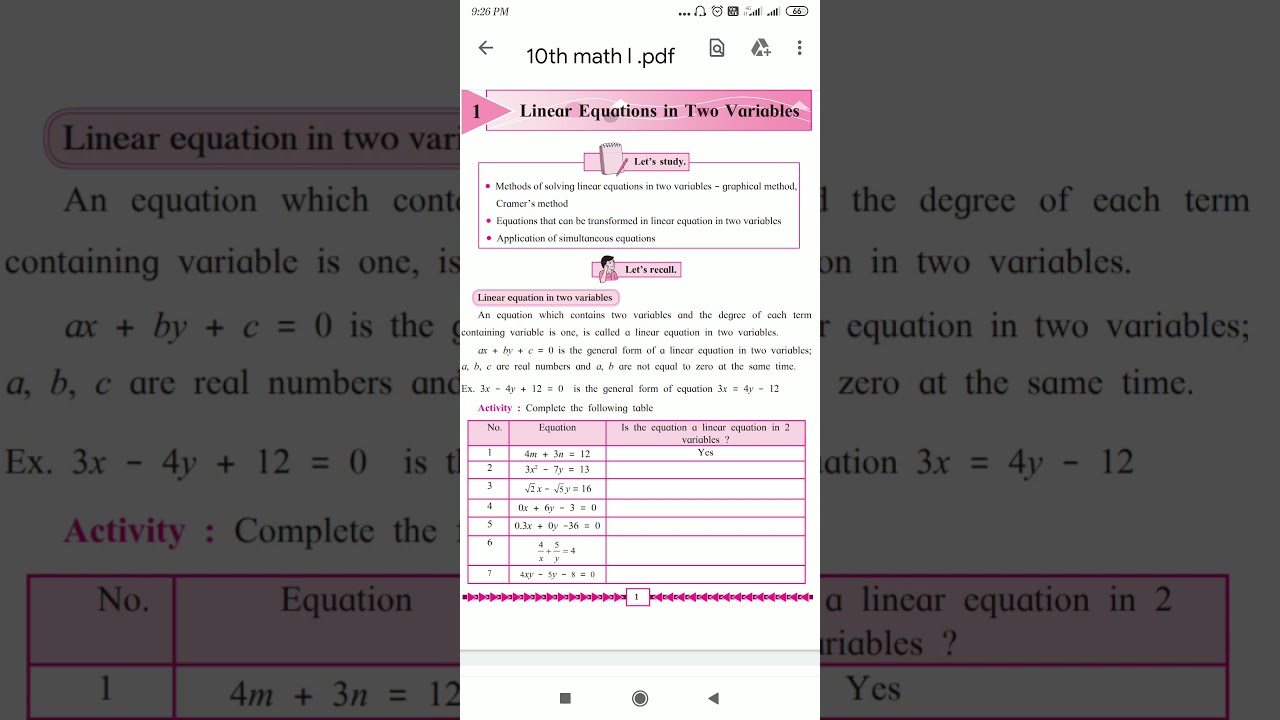 10th Math l linear eqn in two variables - 1 (To identify linear eqn in ...