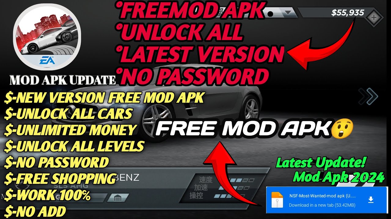 UPDATE NFS MOST WANTED MOD APK 2024 || Unlimited Money and Unlock all ...