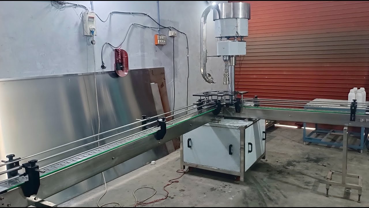Singel Head Screw Capping Machine with 'L' Type Conveyor - YouTube