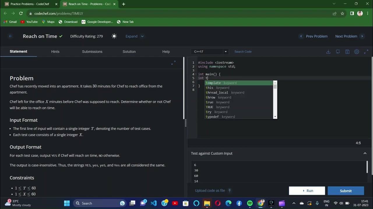 Reach On Time ,Codechef Solutions , Competitive Programming - YouTube