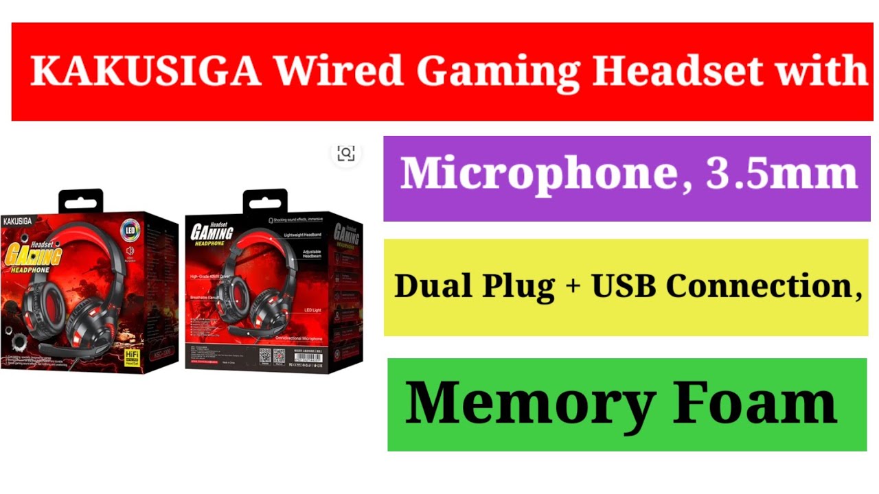 KAKUSIGA Wired Gaming Headset with Microphone, 3.5mm Dual Plug + USB ...