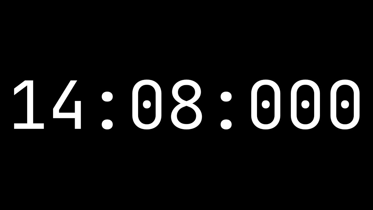 Countdown timer 14 minutes, 8 seconds [14:08:000] - White on black with ...