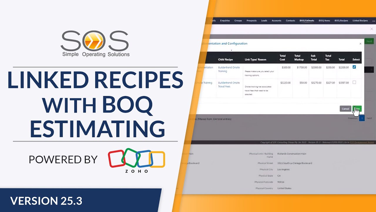 Linking Recipes with BOQ Estimating in ZohoCRM - YouTube