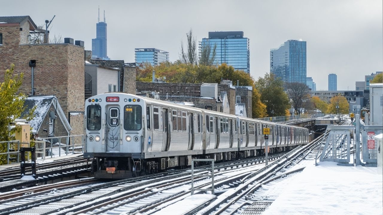 CTA Trains After Chicago's First Snow of the Season - Brown & Red Line ...