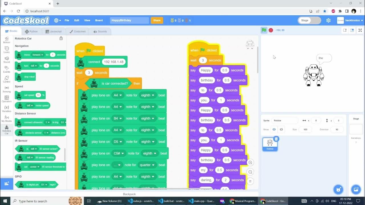 Happy Birthday Song (Music Note Play) with ESP32 & Robotics Car firmware with CodeSkool Scratch ...