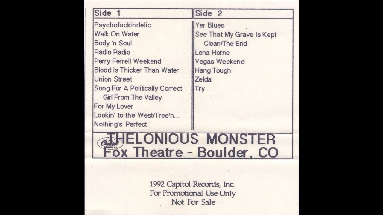 Thelonious Monster - Live at the Fox Theatre, Boulder, CO 1992 (Audio ...