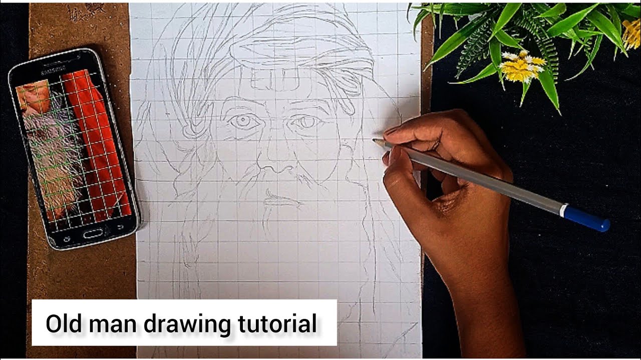 old man drawing tutorial outline drawing।।sadhu portrait drawing part ...