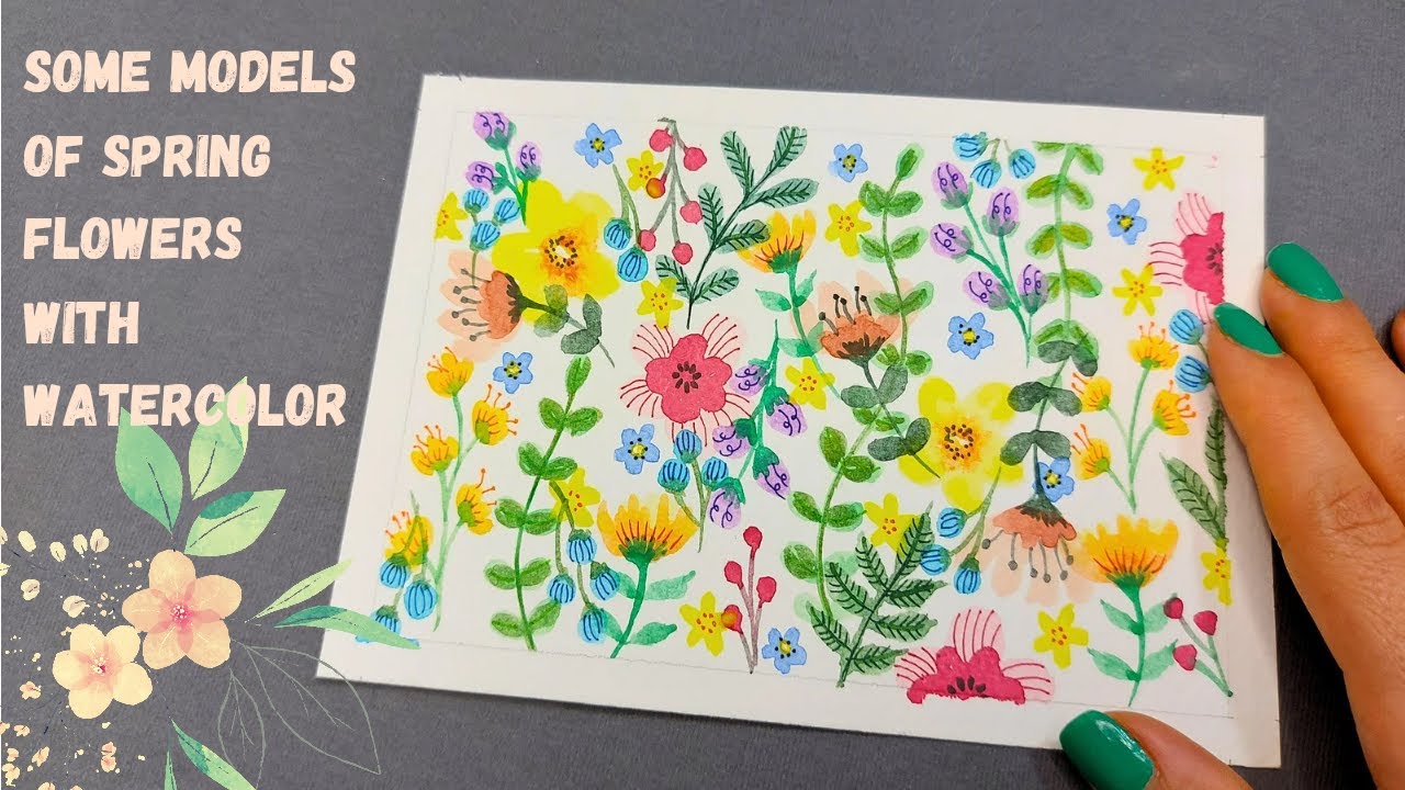 Teaching spring flowers with watercolors / drawing several flower ...