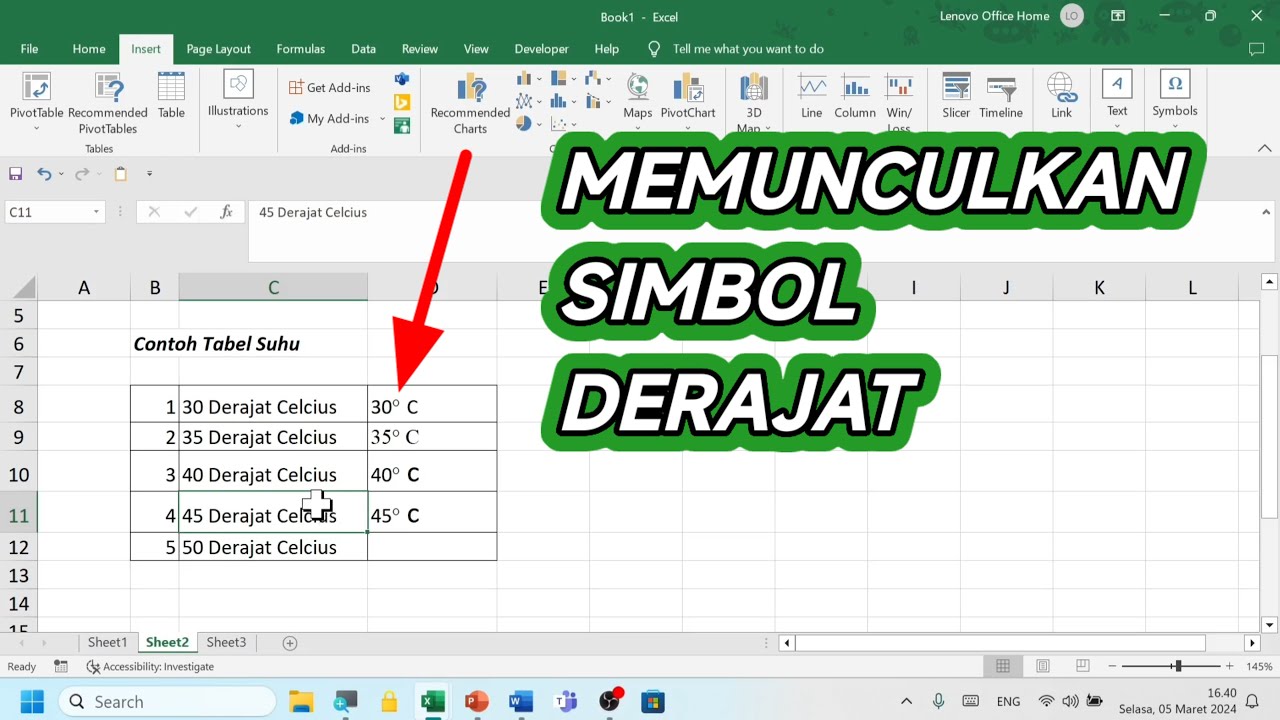 Tutorial Memunculkan Simbol Derajat di Microsoft Excel (Menyisipkan ...