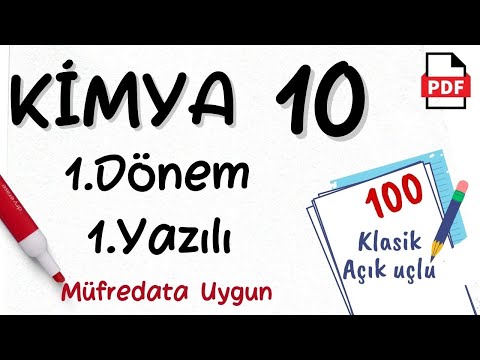Kimya 10. Sınıf 1. Dönem 1. Yazılı Kimya 9 Yazılı Yazılıya Hazırlanıyorum MEB Örnek Soruları +PDF