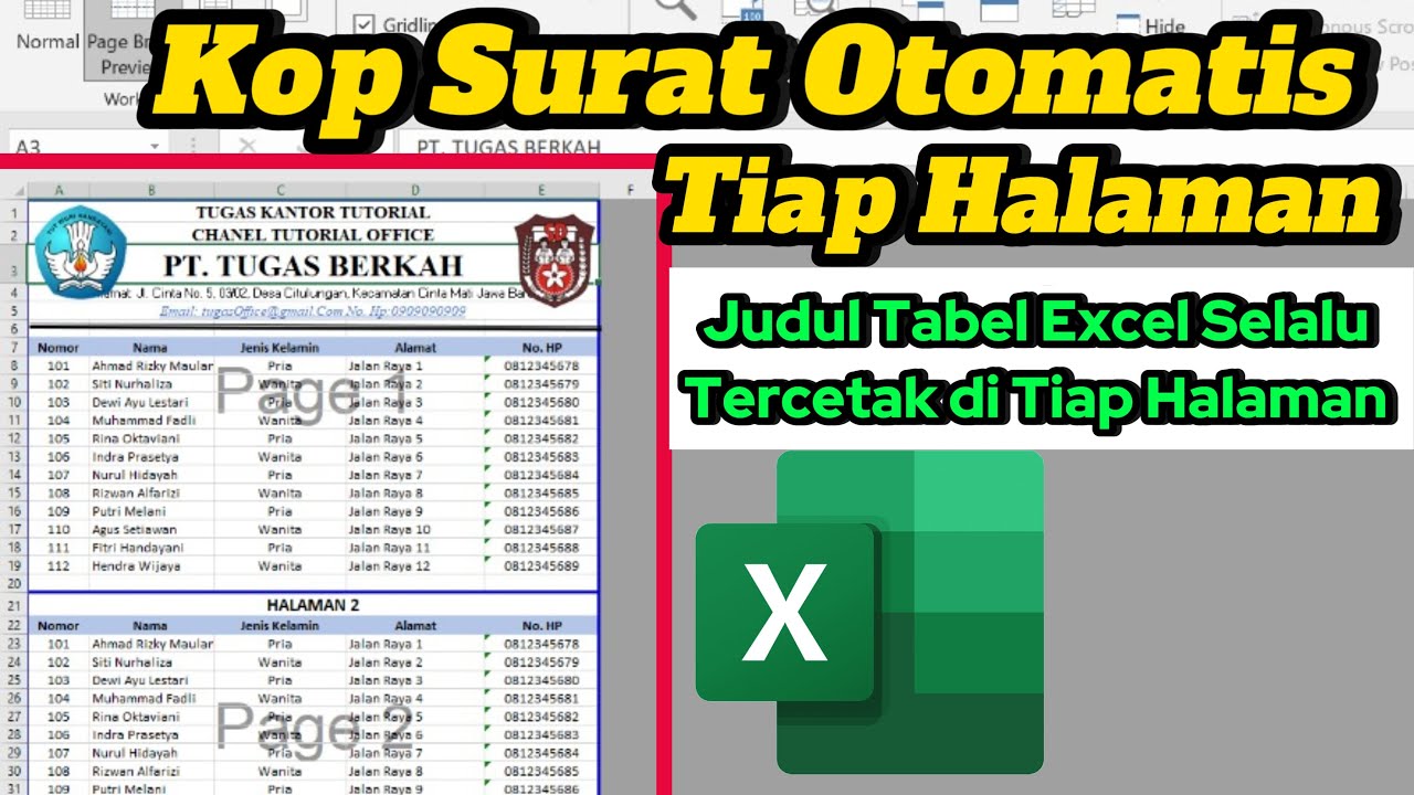 Membuat Judul Tabel EXCEL/KOP Selalu TERCETAK di TIAP HALAMAN pada Saat ...