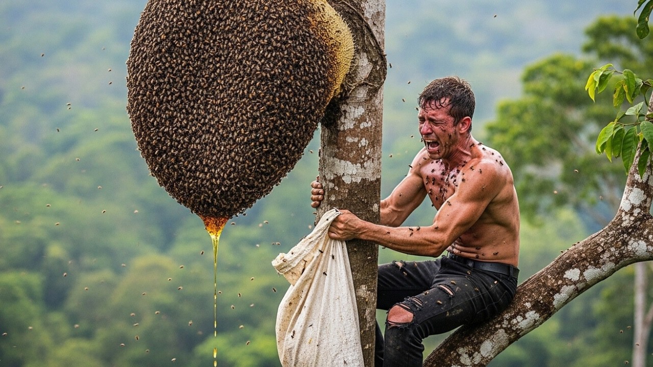 A DRAMATIC WILD HONEY HUNT | BEES SWARMING WITH NO WAY BACK & ATTACKS ...