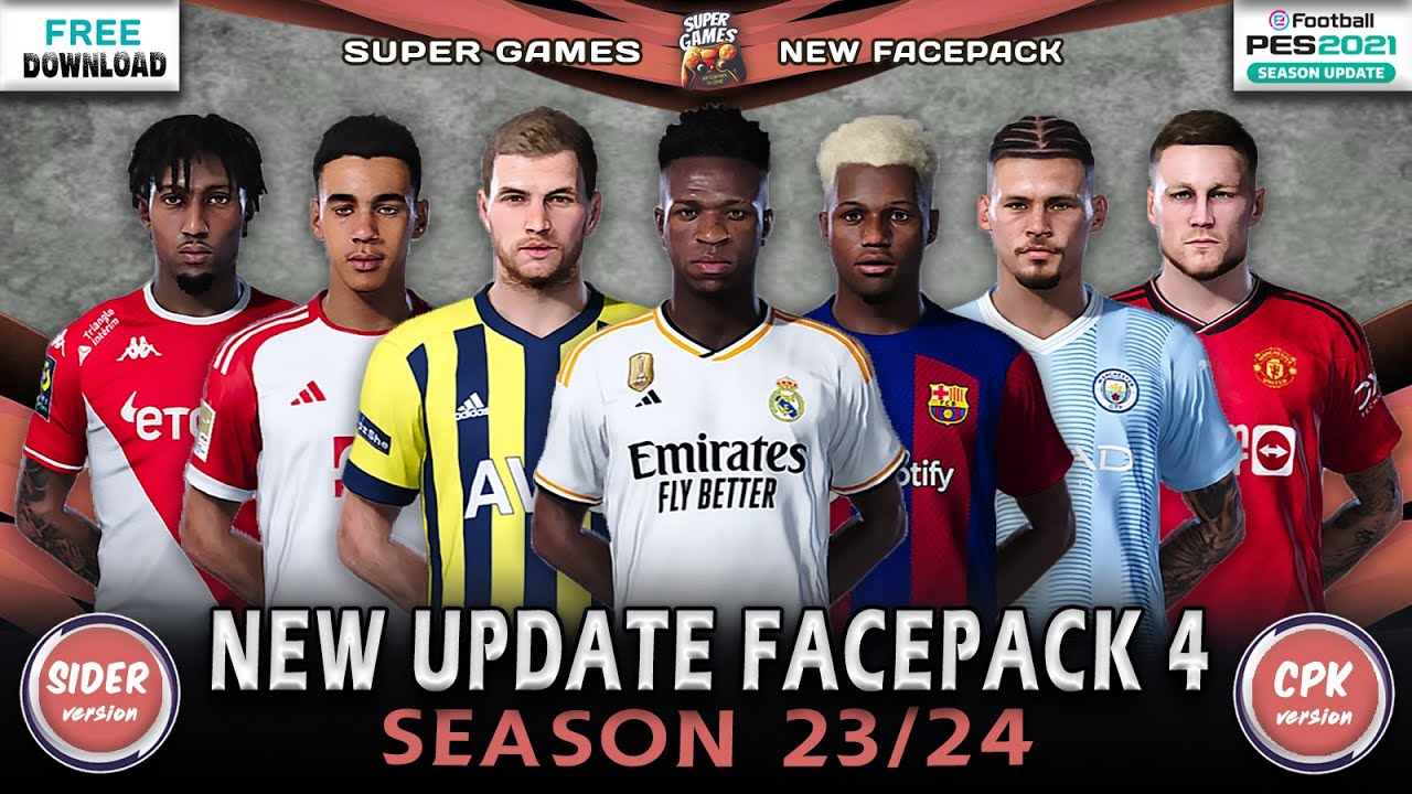 Pes 2021 ⚽ Update Facepack 4 New Season 2024 Sider Cpk احدث اوجه اللاعبين موسم 2024 بيس 2021