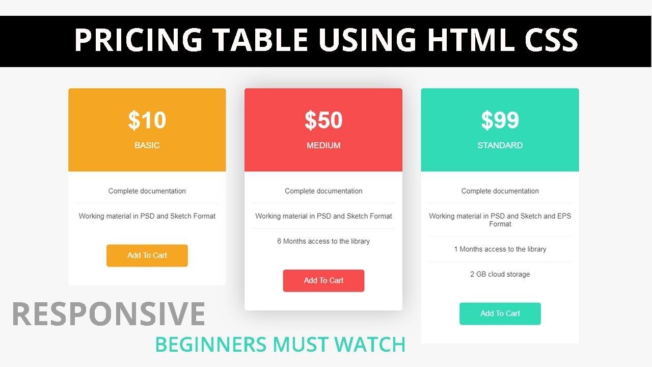 Awesome Pricing Table For Beginners Using Html Css Responsive YouTube Awesome Pricing Table For Beginners Using Html Css Responsive YouTube