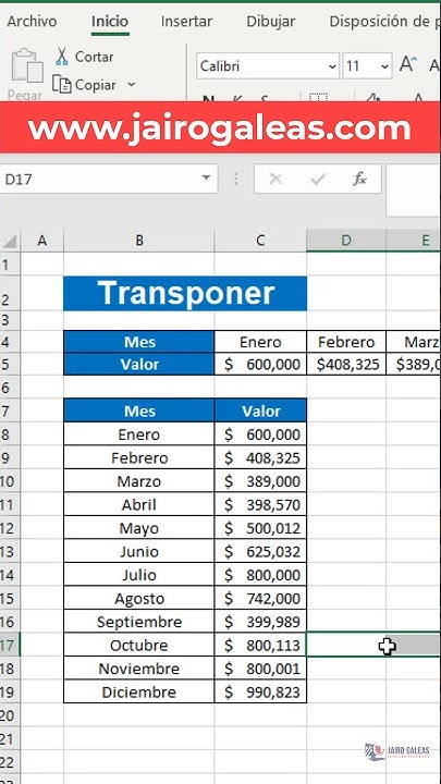 Función Transponer en excel - YouTube
