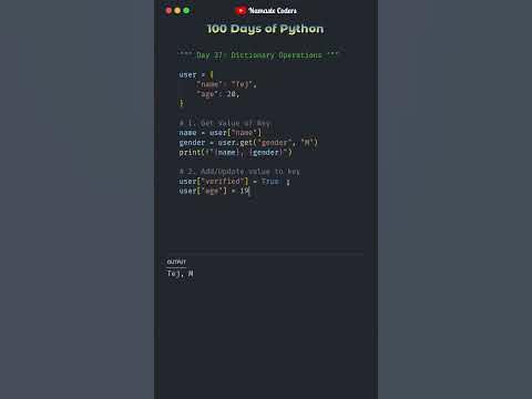 Getting, Adding & Removing from Dictionary | Day 37 | 100 Days of Python #100daysofpython - YouTube