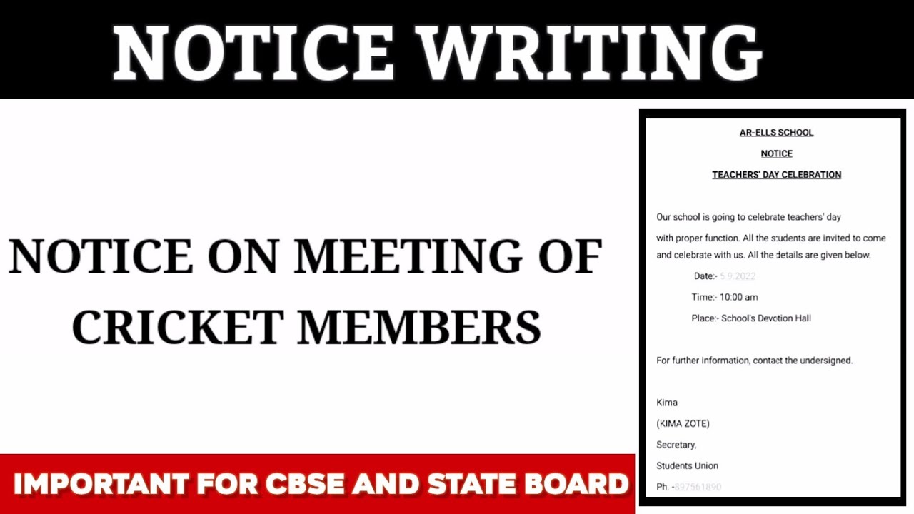 Notice | MEETING OF CRICKET TEAM MEMBERS | Class 6 | BBC WORKSHEET ...