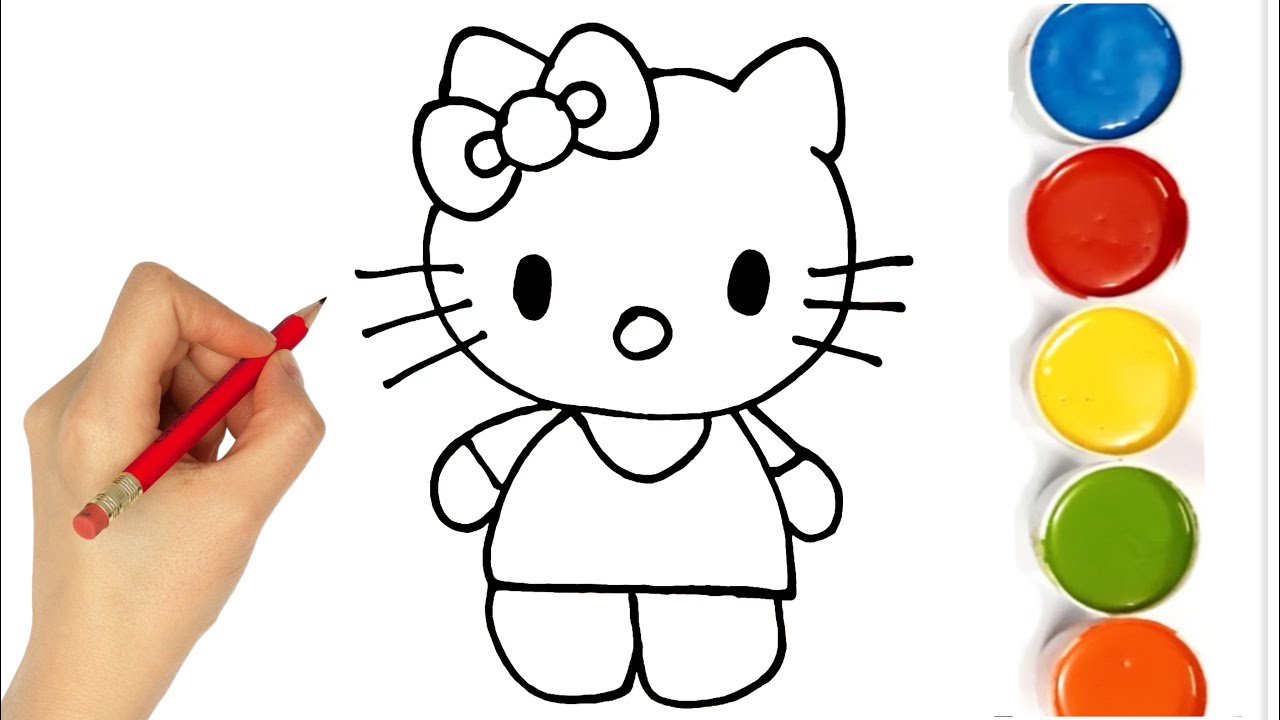 How to draw Cute hello kitty -Colouring for Kids & Toddlers |Draw ...