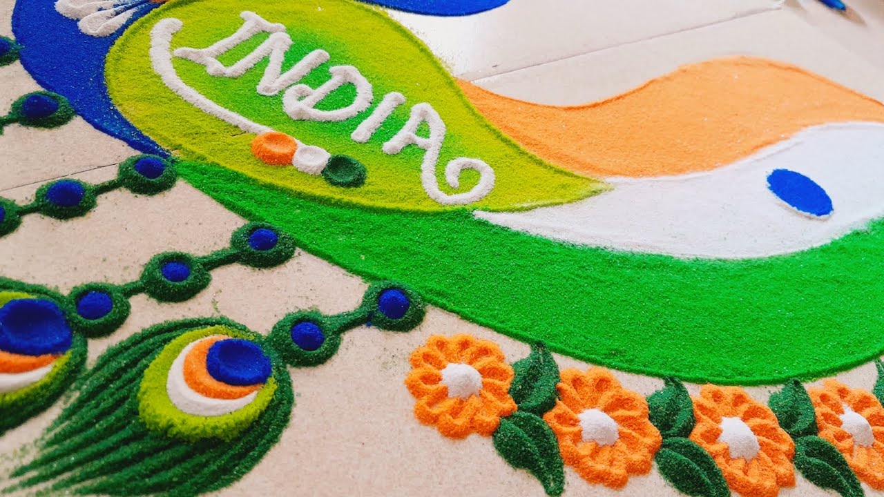 Independence Day Special Peacock Rangoli Design || 15 August Rangoli ...