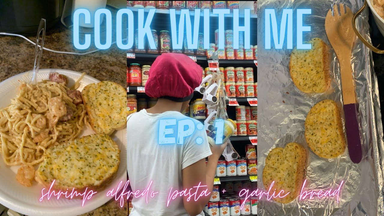 COOKING WITH KAYLA: shrimp alfredo pasta & garlic bread | COOKING VLOG ...