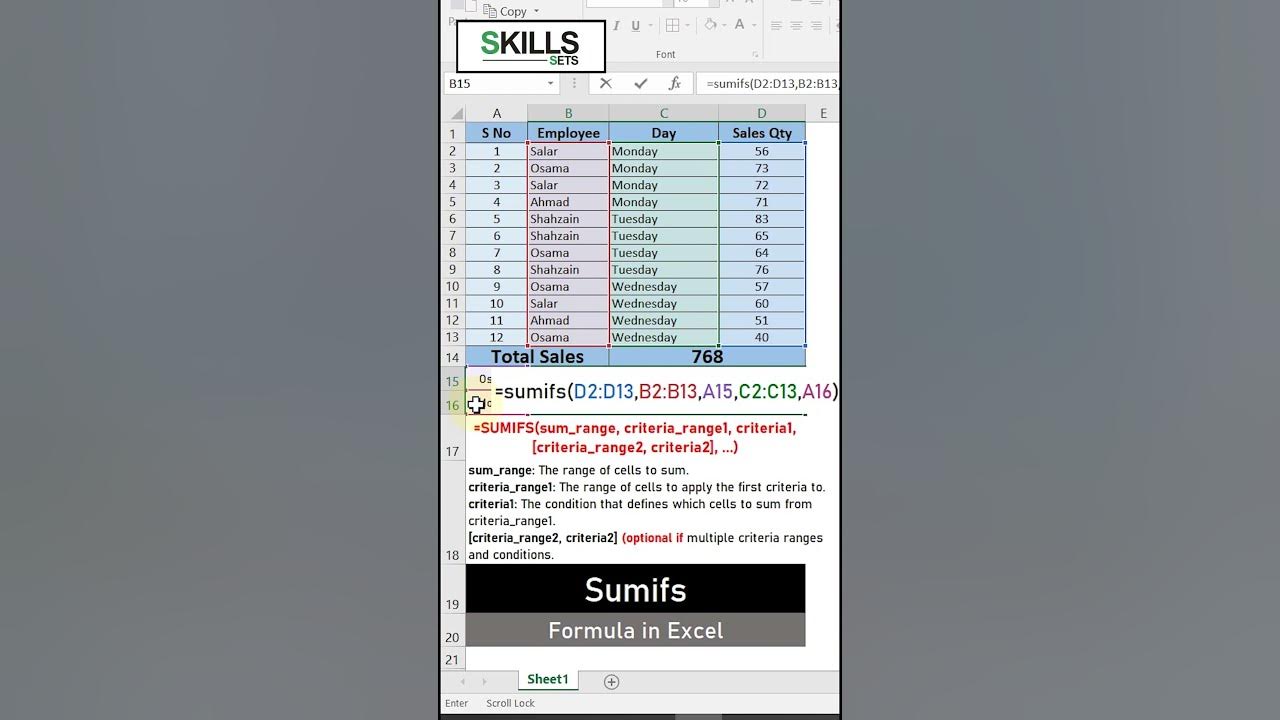 Excel - SUMIFS Formula #excel #exceltips #excelformula #sumifs #exceltricks #microsoftexcel ...