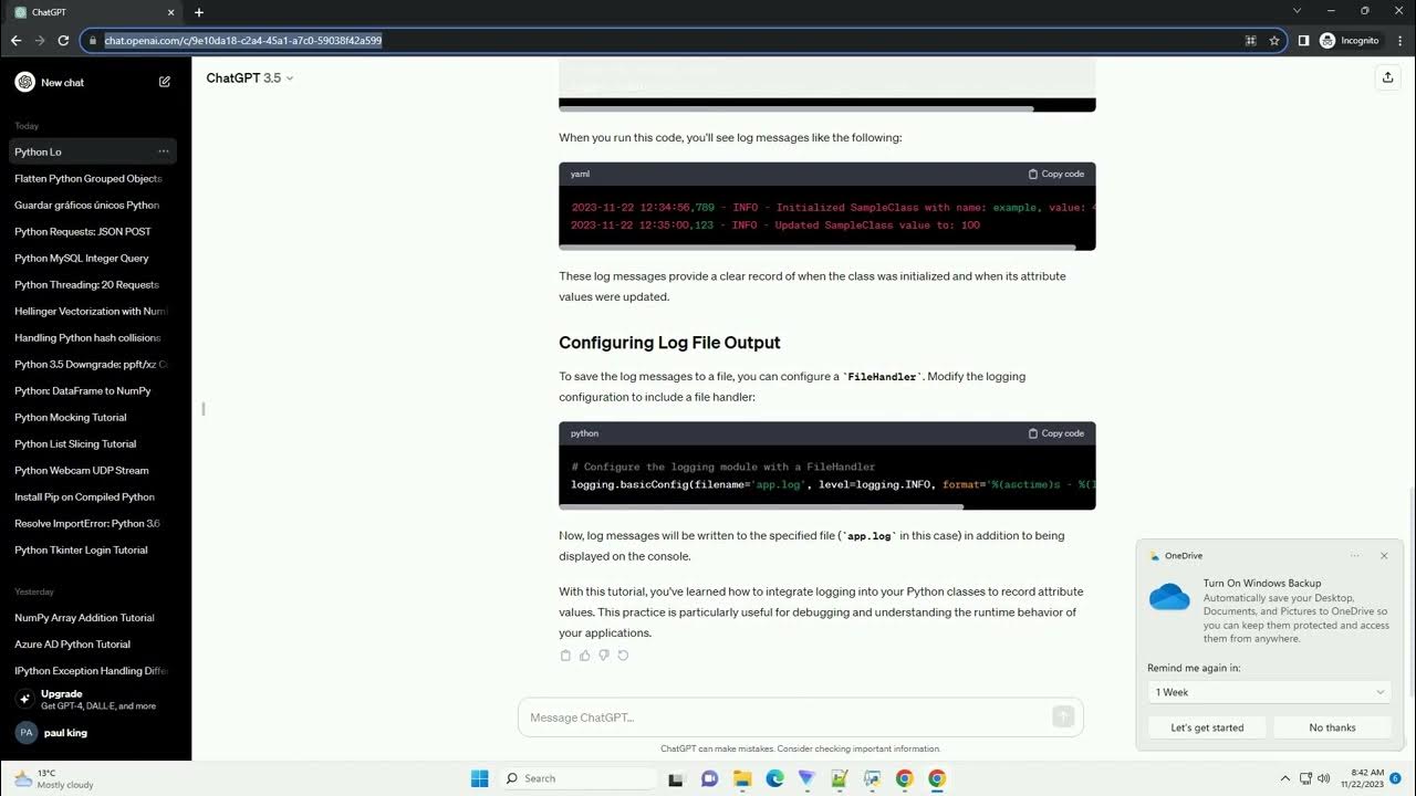 Python logging how to save class attributes values in the log file ...