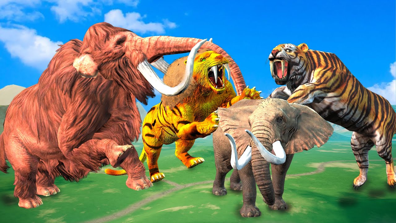 Giant Tiger Attacks The Big Bull, Elephant Saved by Woolly Mammoth VS ...