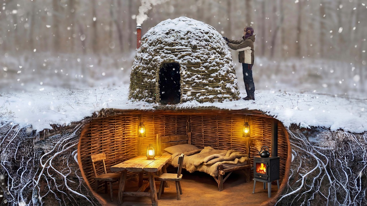 Building a Warm and Cozy Woven Survival Shelter. Hazel Hut. Bushcraft ...