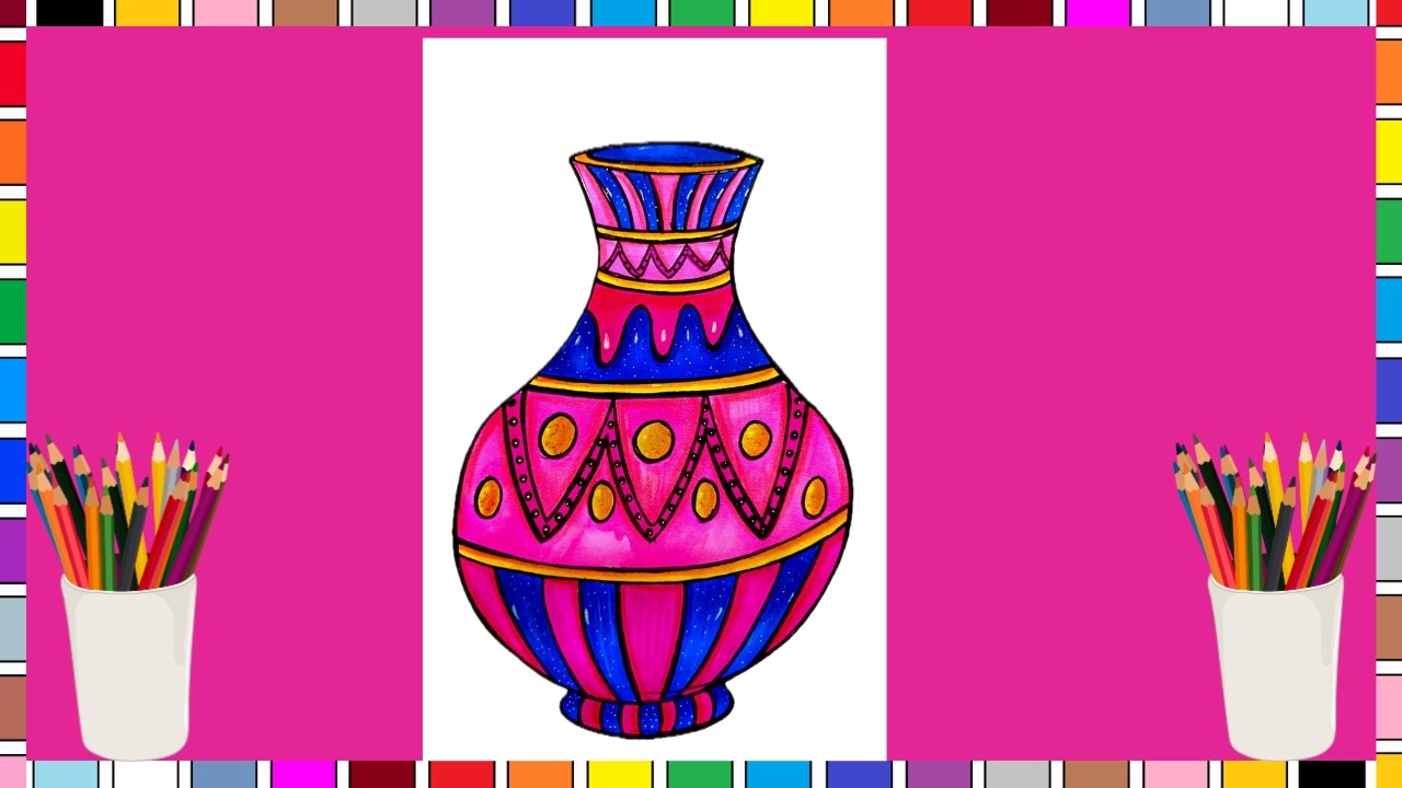How to Draw a Decorative Flower Vase Step by Step | Easy Vase Drawing ...