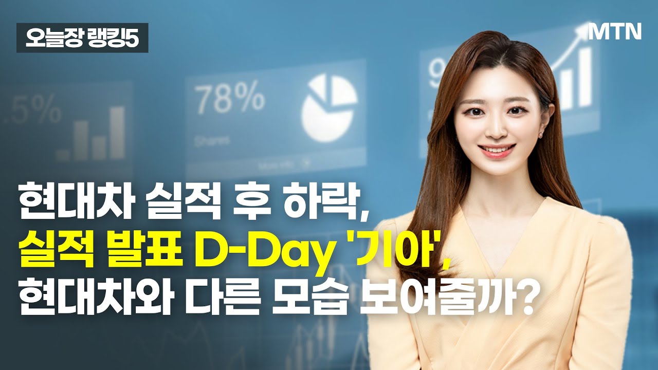 오늘장 랭킹5 현대차 실적 후 하락실적 발표 D Day 기아현대차와 다른 모습 보여줄까 머니투데이방송 증시
