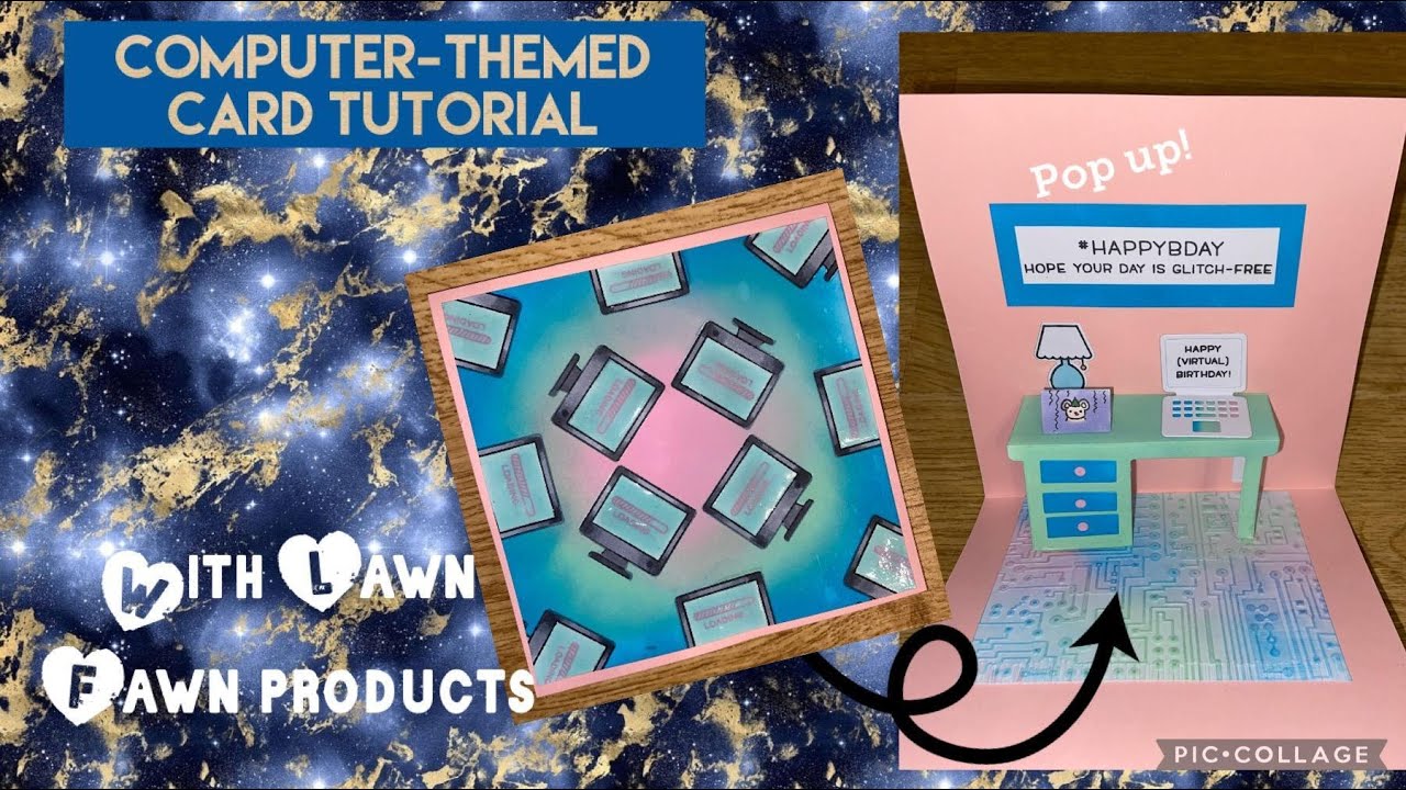 Computer-themed card tutorial with Lawn Fawn Pop Up Desk and products ...