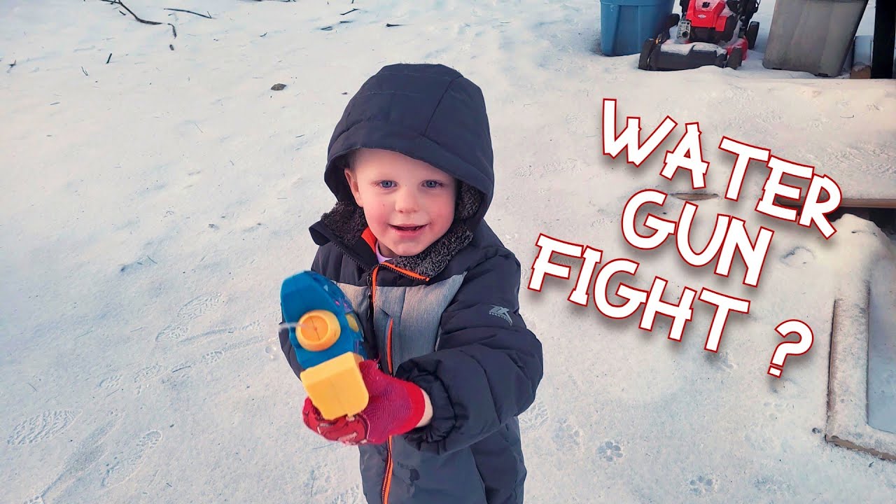 Water Gun Fight in the Snow? Kids and Winter / Snow Play! - YouTube