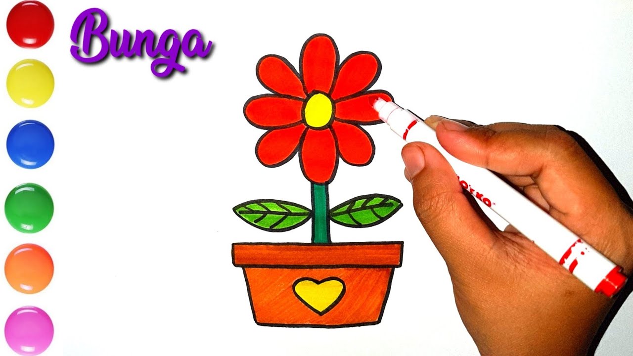 Cara menggambar bunga untuk anak Tk || Drawing and coloring - YouTube