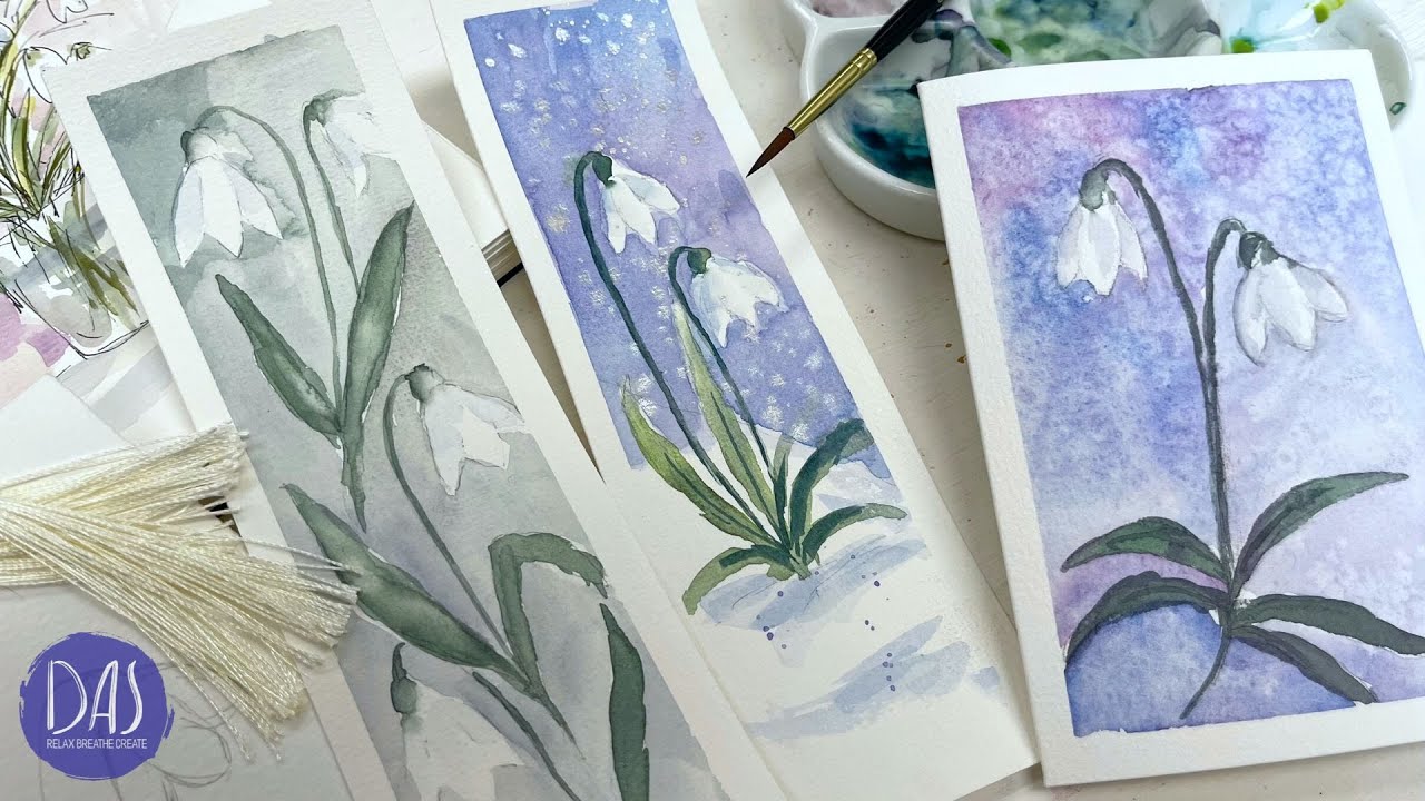 Quick 'n Easy - Paint Watercolor Snowdrop Bookmarks and Cards with me ...