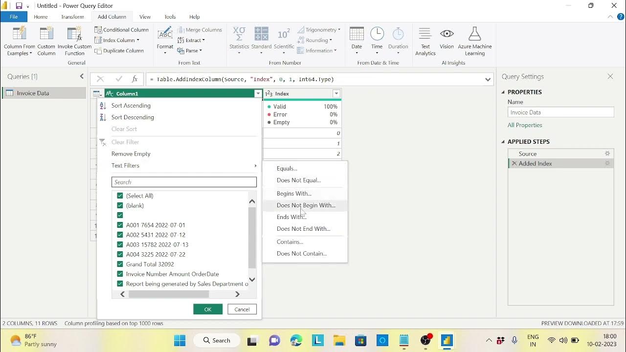 Invoice Data Text File Transformation Using Power Query - YouTube