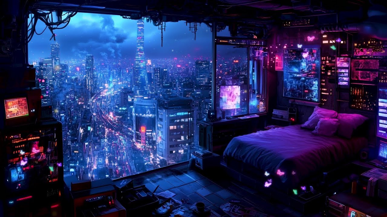 Cyberpunk Haven: Snowfall & Chill Beats from a City Loft | 4K | 3 hrs ...